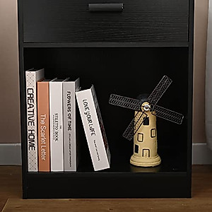 Iwell Nightstand Set of 2 with Drawer & Open Compartment, 23.6" H Bedside Table, End Table for Small Space, Bedroom, Black