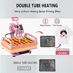Leomru 8 in 1 Heat Press Machine 15x15 Inch, Heat Press Machine for T Shirts Hat Cap Mug Plate 360° Swing Away, Sublimation Heat Press Heat Transfer Machine W/ 30OZ Tumbler Press Pink