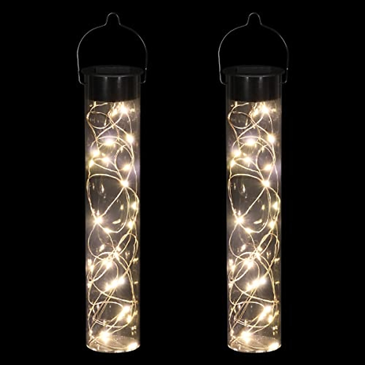 Exhart 2pc Solar Hanging Cylinder Lights, 20 Firefly LEDs, Acrylic, Accent Lighting Decor,2pc 2"x10"