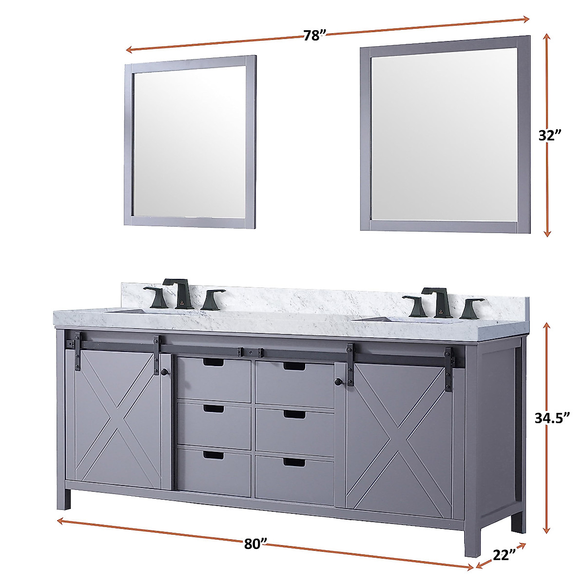 Bell+Modern Ketchum 80 in W x 22 in D Dark Grey Double Bath Vanity