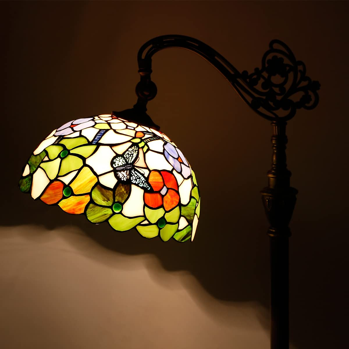 ZJART Tiffany Floor Lamp Stained Glass Dragonfly Arched Gooseneck Antique Reading Light Angle Adjustable 12X18X65 Inches Bronze Finsh Bright Decor Corner Living Room Bedroom Office