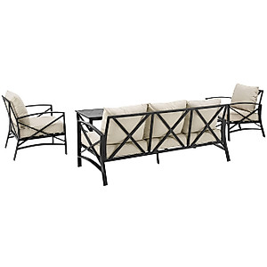 Crosley Furniture Kaplan 4-Piece Outdoor Sofa Patio Furniture Set, Conversation Sets for Porch, Deck, Oiled Bronze with Oatmeal Cushions