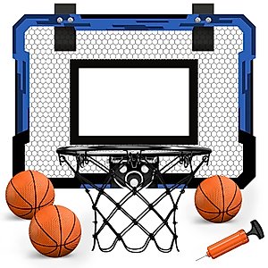 QDRAGON Mini Basketball Hoop, Over The Door Indoor, with 3 Balls/Inflator/Breakaway Rim, Basketball Toy Gifts for Kids and Adults, Suit for Bedroom/Office/Outdoor, Blue