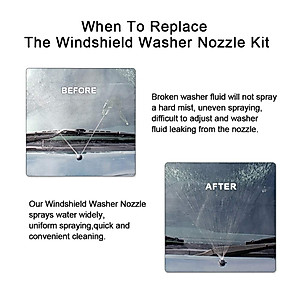 Front Windshield Washer Nozzles Kit for Dodge, Jeep, Ram - Replaces OEM # 4805742AB, 5116079AA Wiper Spray Washer Jet with 118 Inch Long Fluid Hose and 6 Connectors