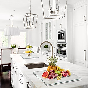 Mymonfif Tempered Glass Cutting Board for Kitchen, Clear Glass Board for Countertop, Heat Resistant, with Non-Slip Feet, 12x16" & 12x8" 2 Pcs Clear