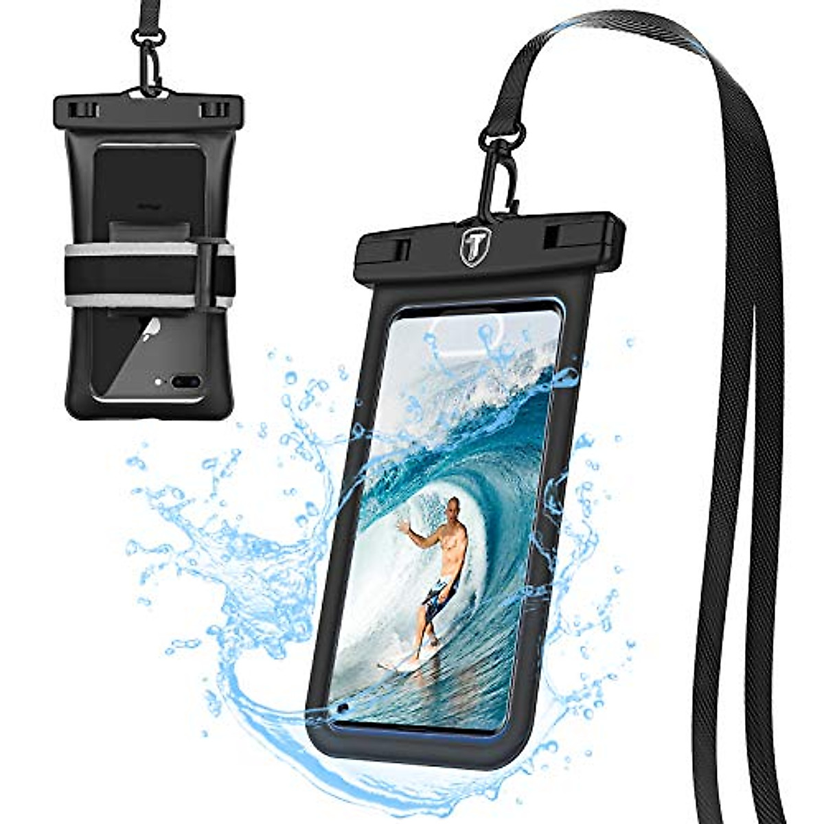 Tiflook Floating Waterproof Phone Pouch with Lanyard and Armband Dry Bag Holder Underwater Case for Motorola Moto G Power G Stylus G Play E E6 One 5G G7 Power G7 Play G6 Z4 Z3, Black