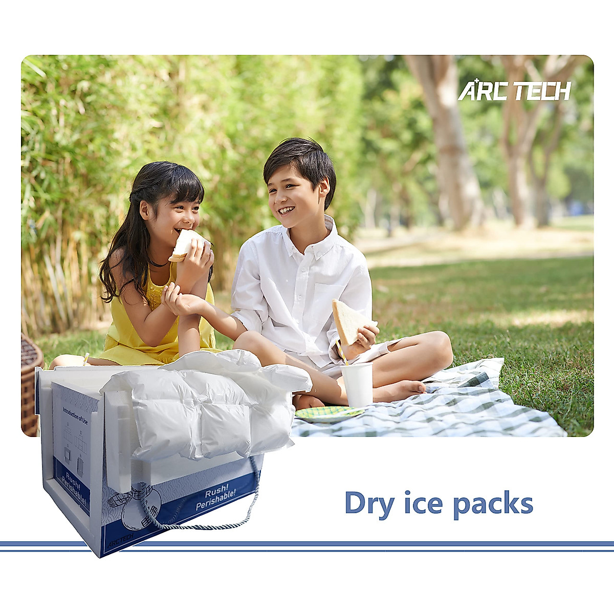 ARCTECH Dry Ice Packs for Coolers - Lunch Box Shipping Frozen Food Lunch Bags, Leak-Proof Gel Refrigerant, Reusable Ice Packs -Large Sheets, Long Lasting, Flexible, Absorb Water (16.5"x10" 6PACK)