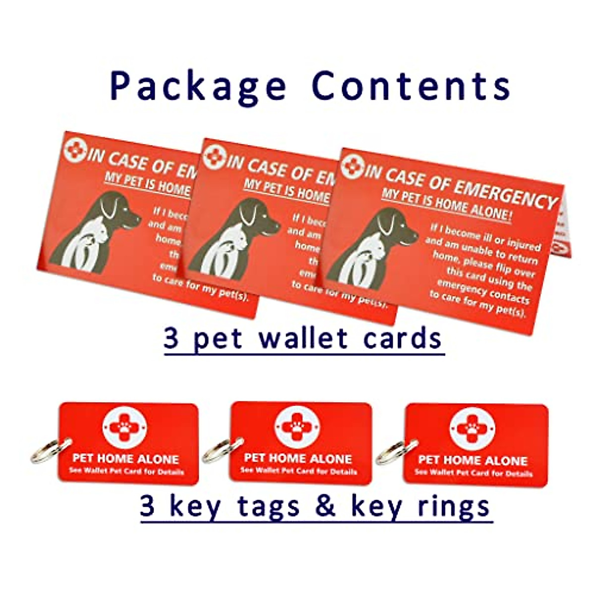 CloceanBrand My Pets, Dogs & Cats are Home Alone Alert Key Tag Keychain Emergency Contact Wallet Card Folded - 2 Writable Back Sides