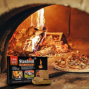Stanbroil 144 pcs Squares Natural Charcoal Fire Starters Super Fast Lighting Perfect for Barbecue Grills, Smokers, Wood Stove,Campfires and Outdoor Fireplaces