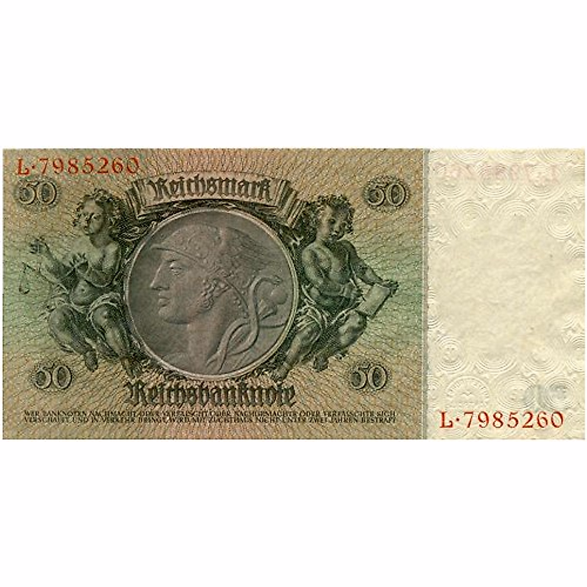 1933 DE EXCEPTIONAL LG NAZI 50 MARK NOTE w FAMED PRUSSIAN STATESMAN, ORNATE ENGRAVING, EMBOSSING, RARE WATERMARK - THE WORKS! 50 REICHSMARK SUPERB GEM CRISP UNCIRCULATED