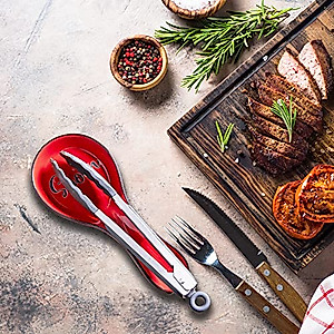 Ceramic Spoon Rest for Stove Top, DAYYET Large Spoon Holder, Spoon Rest for Kitchen Counter, Spatula Holder Utensil Rest for Ladles, Tong, Modern Kitchen Decor, Red