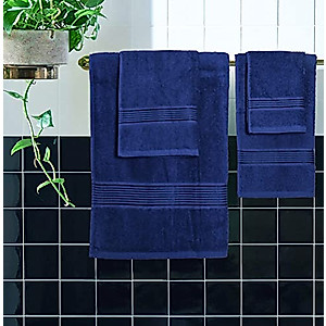 Belizzi Home Ultra Soft 6 Pack Cotton Towel Set, Contains 2 Bath Towels 28x55 inch, 2 Hand Towels 16x24 inch & 2 Wash Coths 12x12 inch, Ideal Everyday use, Compact & Lightweight - Navy Blue