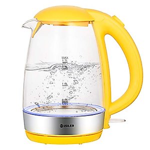 iSiLER 1500W Electric Kettle, 1.7 L Electric Tea Kettle with LED Indicator, Cordless Electric Glass Hot Water Boiler, Portable Teapot Heater Auto Shut-Off & Boil-Dry Protection BPA-Free Yellow