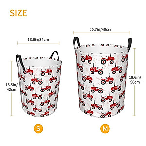 Collapsible Large Laundry Basket with Handles - Red Wheeled Tractors Baby Kids Dirty Clothes Hamper, Clothes Hampers for Bedroom Aesthetic, Nursery Hamper
