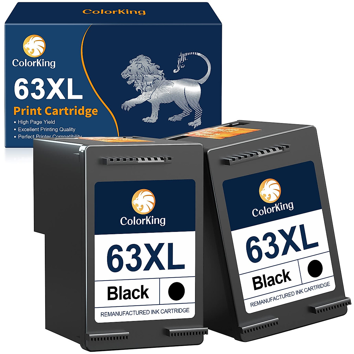 Colorking Remanufactured Replacement for HP 63XL Black Ink Cartridge 63 Ink Cartridges for HP Printers OfficeJet 3830 4650 4652 4655 5200 5255 5258 Envy 4520 4512 DeskJet 1112 2132 3630 (2 Black)