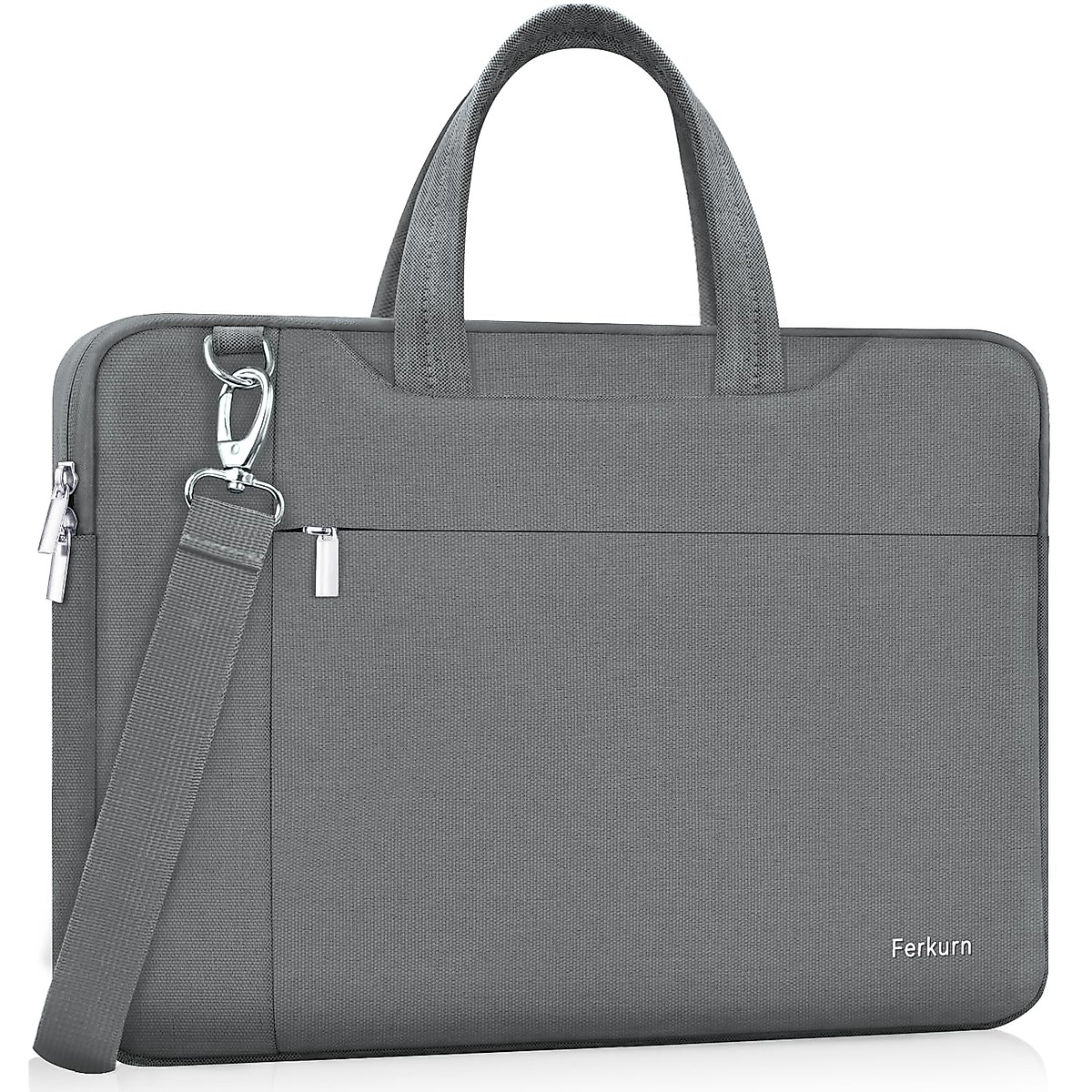 Ferkurn Laptop Bag Case Women Men Computer Sleeve with Shoulder Compatible with HP Envy Pavilion/Inspiron/Thinkpad/Vivobook/MSI/Surface,Waterproof Briefcase with Handle, Grey, 15 15.6 Inch