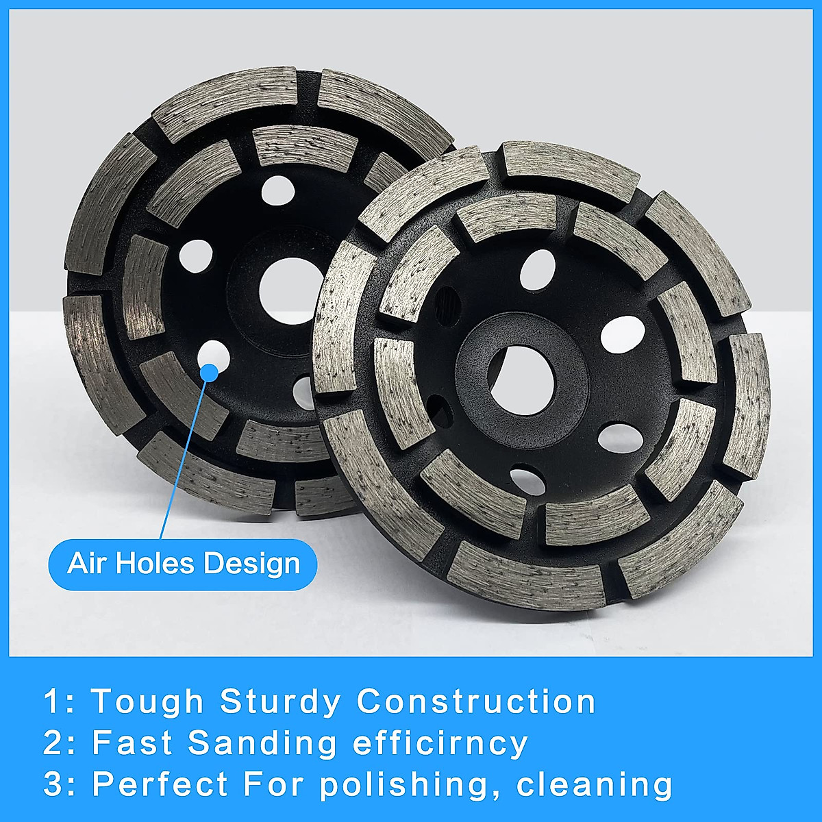 2 Packs of 4” Dual Row Teeth Diamond Cup Wheels with Lock Nuts and 5/8-11 Spanner for Angle Grinders, Grinding Polishing Cleaning Concrete Stone Granite Cement Marble Masonry Rock Brick Hard Materials