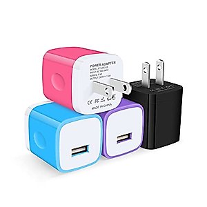 Charger Block, FiveBox 4Pack 1Port 5W 1Amp USB Wall Charger Box USB Plug Power Adapter Cube Charging Brick Base Compatible iPhone 14 13 12 11 Mini Pro Max SE X XR XS 6 7 8 Plus, Samsung, Android, LG