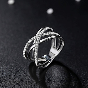 VIKI LYNN Criss Cross Rings for Women 925 Sterling Silver Wide Band Rings
