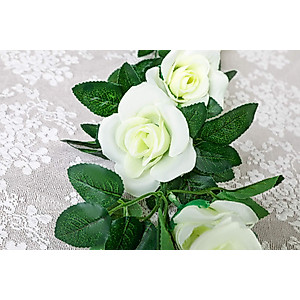 Luyue 2Pack-15ft Fake Rose Vine Garland Artificial Flower Vines Arch Floral Hanging Garlands Decoration Silk Roses for Home Wedding-White