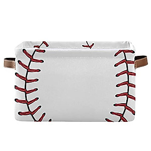 Softball Baseball Nursery Bins Toy Canvas Storage Basket Box Collapsible Clothes Laundry Hamper with Handles for Home Closet Toys Organizer 1 Pcs
