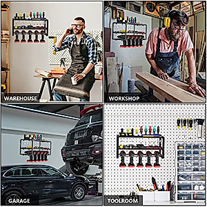 BaiYuan Power Tool Organizer with 5 Drill Holder, Wall Mount Garage Tool Organizers and Storage Rack, 3 Layers Heavy Duty Metal Tool Shelf, Cordless Drill Storage or Drill Charging Station