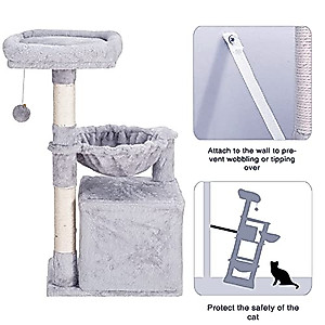 Heybly Cat Tree Cat Tower Condo with Sisal-Covered Scratching Posts and Basket for Kitten Light Gray HCT002SW