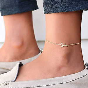 PicturesOnGold Custom Name Anklets for Women in Sterling Silver or 14K Gold Personalized Ankle Bracelet Jewelry With Any Name or Word