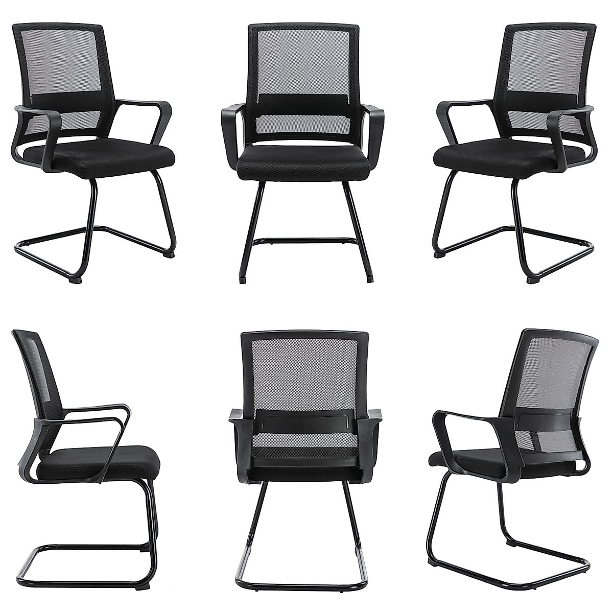 10 Pack Office Guest Chairs & Reception Chairs, Set of 10 Heavy Duty Mesh Fabric Waiting Room Chairs Meeting Room Guest Chairs with Sled Base, Black