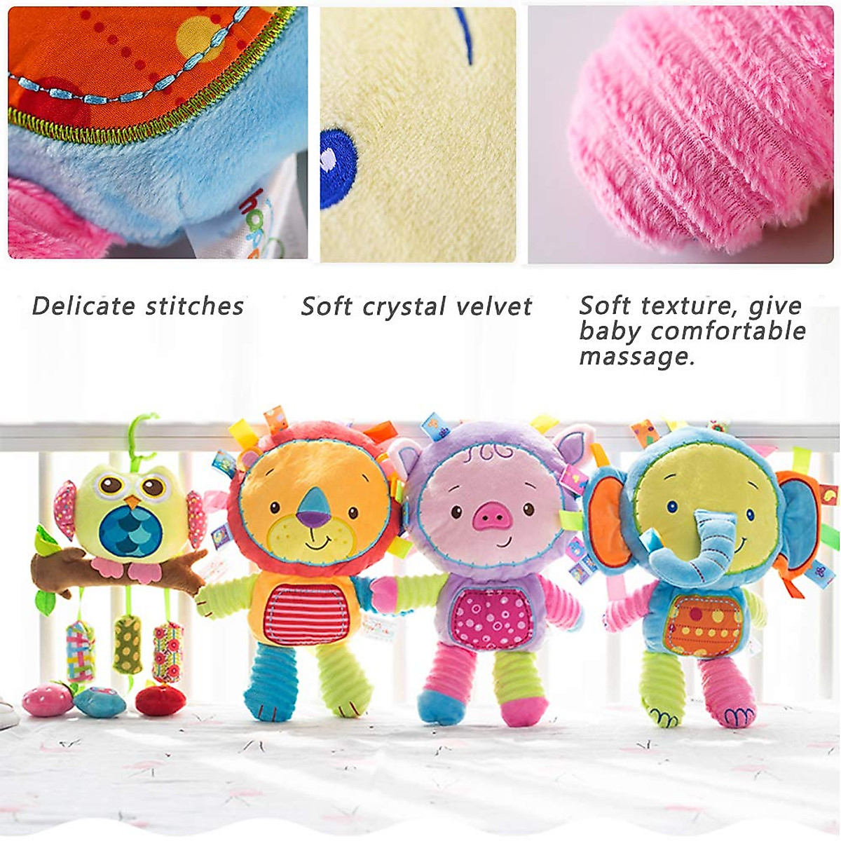 StoHua Baby Tags Toy, Taggie Security Blanket Elephant Stuffed Toy, Baby Plush Sensory Tag Toy with Ribbons & Rattle,Baby Gifts for Newborns,Infant