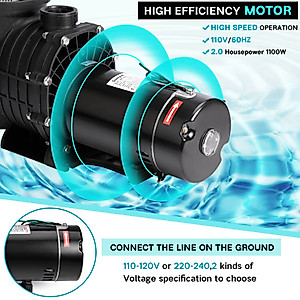 Oswerpon Pool Pump Above Ground/Inground, 2 HP 6800GPH Powerful Selfpriming Pool Pumps for 15,000-31,000 Gallons Pools, Dual Voltage Swimming Pool Pump with Strainer Basket & Drain Plug (2.0HP)