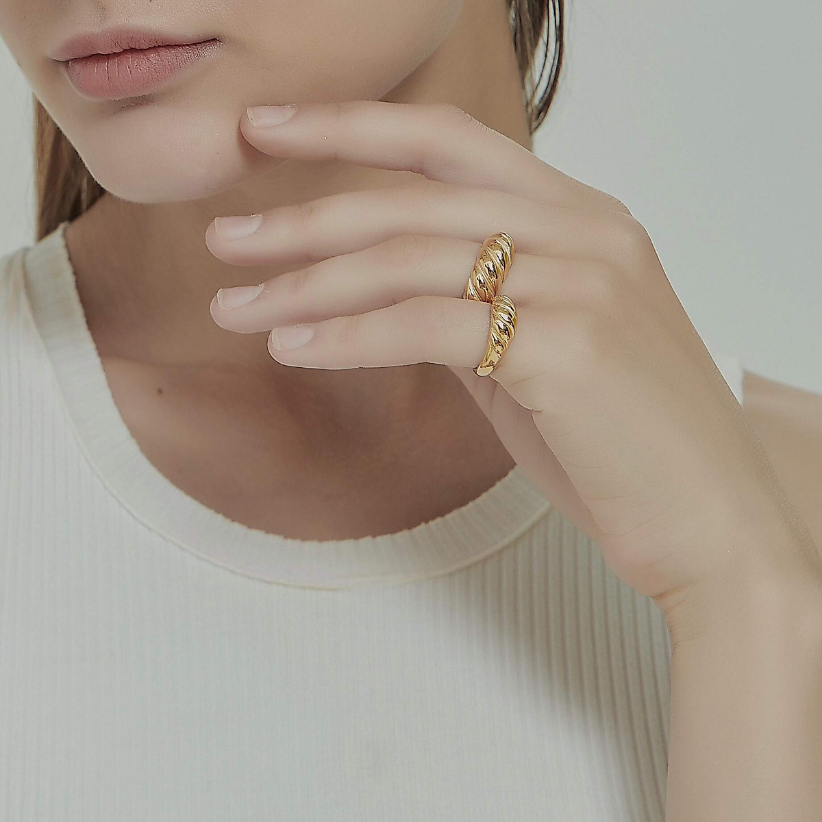 Shapes Studio 18K Gold Plated Gold Dome Croissant Band Ring, Stackable Ring, Signet Ring, Women Jewelry Minimalist Chic Style (Small, 7)