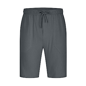 Mens 3XL Shorts Men Linen Shorts Elastic Waist Drawstring Cotton Linen Shorts with Pockets Loose Fit Outdoor Summer Beach Shorts Mens Shorts 7 Inch Inseam Athletic Dark Gray 3X