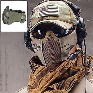 AOUTACC Airsoft Mask, Half Face Mesh Masks with Ear Protection for CS/Hunting/Paintball/Shooting (Mesh Ear, Gray)