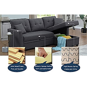 Payeel Sectional Sofa with Pull-Out Bed and Storage Chaise Lounge 81.5" Reversible Furniture Contemporary L-Shaped Fabric Sleeper Sofa for Living Room (Dark Gray)