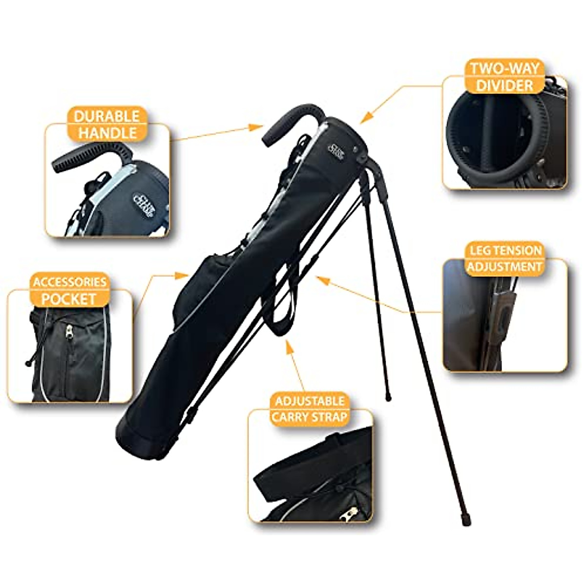 JEF WORLD OF GOLF JR1256 Pitch & Putt Sunday Bag with Stand & Handle, Black