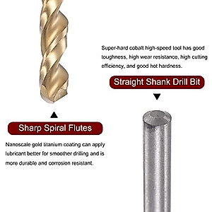 HARFINGTON 2pcs Twist Drill Bits 4.6mm Titanium Coated (HSS-E) M42 High Speed Steel 8% Cobalt Straight Shank for Stainless Steel Aluminum Alloy Metal