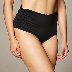 Anne Cole Women's High Waist to Fold Over Shirred Bikini Bottom Swimsuit, Live in Color Black, Medium