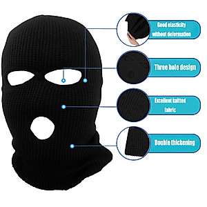 3-Hole Knitted Face Mask Balaclava Knitted Ski Mask Winter Face Mask M Black