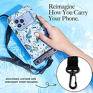 Rifle Paper Co. IP68 Floating Waterproof Phone Pouch / Case (Regular Size) Floating Waterproof Phone Case - iPhone 14 Pro Max/ 13 Pro Max/ 12 Pro Max/ 11/ S23 - Detachable Lanyard - Garden Party Blue