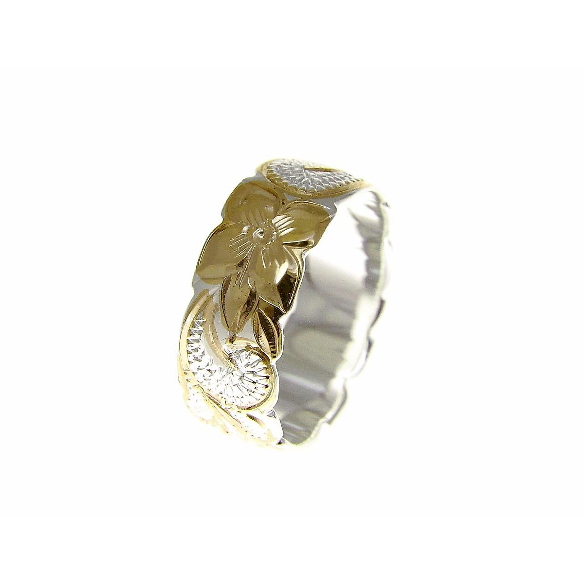 Arthur's Jewelry 925 Sterling silver Hawaiian queen scroll yellow gold plated 2 tone cut out edge ring size 12