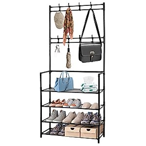 Simland Entryway Bench Coat Rack with Shoe Storage, Hall Tree with 4 Tier Shoes Shelf Storage Organizer, 23.6 inch