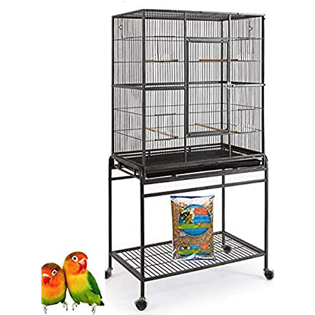 54" Large Wrought Iron Metal Bird Flight Breeder Cage with Side Breeding Nest Doors with Removable Rolling Stand