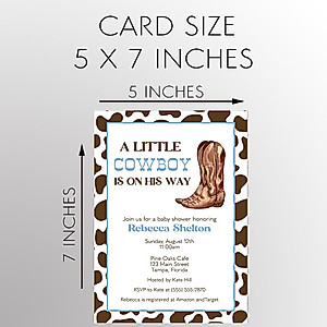 Cowboy Baby Shower Invitation Baby Shower Sprinkle Cow Boy It's a Boy Blue Boots Farm Barn Country Printed Cards Customized Personalized Cards (12 Count)