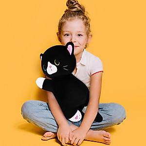 Achwishap Cat Plush,Soft Cat Stuffed Animals Plush Toys,Kawaii Plush Cat Pillow,Black Cat Body Pillow Kitten Stuffed Animal,Cute Plushies Gifts for Kids Adults Birthday(Black Cat,14”)