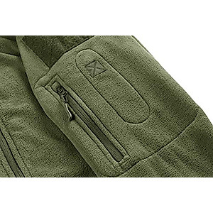 CRYSULLY Men's Tactical Front Zip Fleece Lining Hunting Mountaineering Jacket Windbreaker Coat Army Green