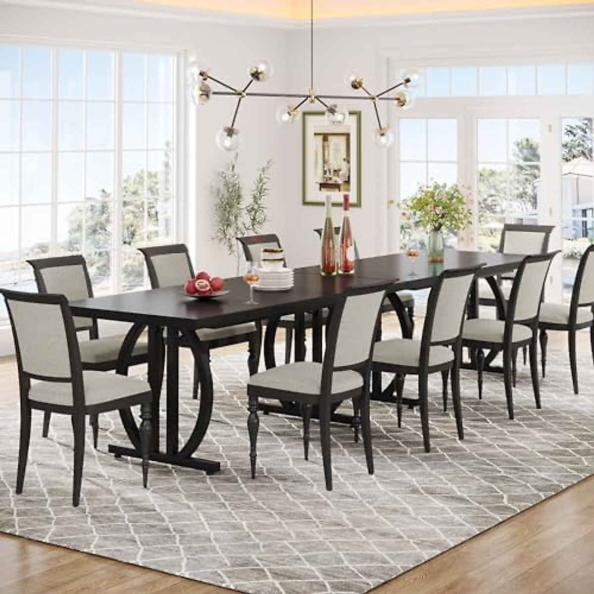 LITTLE TREE Modern Dining Table for 4-6 People, 63" Large Rectangular Kitchen Table with Geometric Legs, Unique Dinner Table Kitchen & Dining Room Furniture
