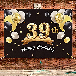 PAKBOOM Happy 39th Birthday Banner Backdrop - 39 Birthday Party Decorations Supplies for Men - Black Gold 4 x 6ft