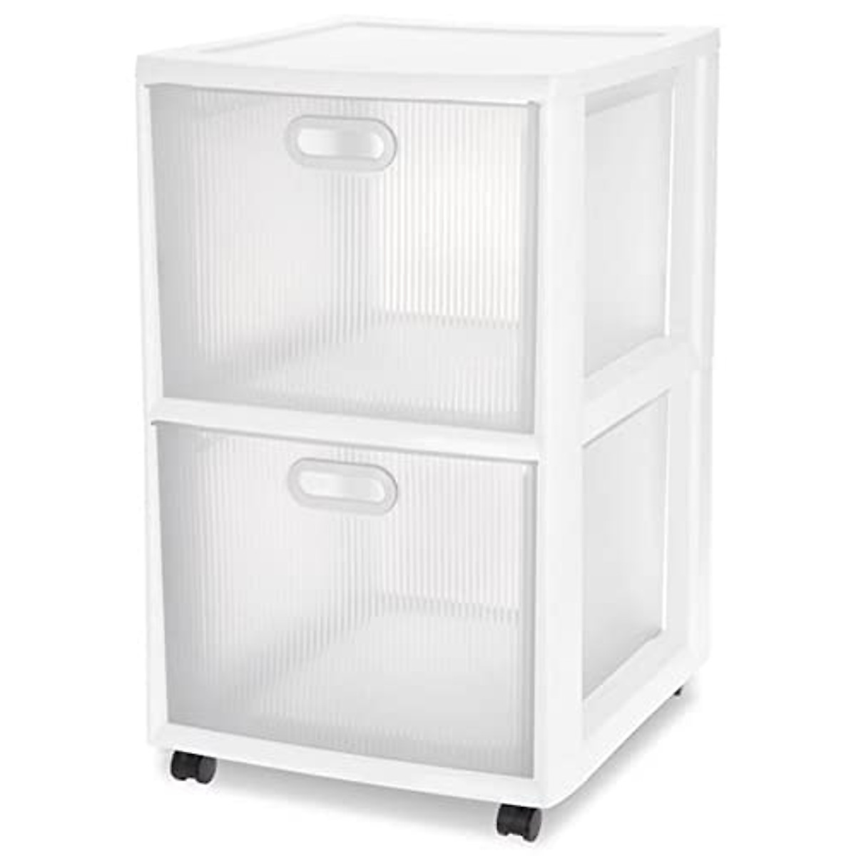 Sterilite Ultra 2 Clear Drawer Plastic Rolling Storage Container Cart with Ergonomic Handles and Caster Wheels, White (2 Pack)