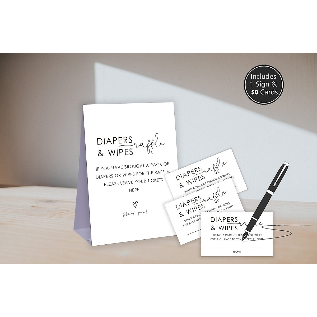 Diaper Raffle Tickets for Baby Shower,Rustic Baby Shower Decorations,Fun Baby Shower Games for Adults,Baby Shower Games Gender Neutral,1 Sign & 50 Cards Set